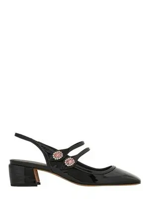 FERRAGAMO Patent Leather Mary Jane Slingback With Crystal Embellishments - Black