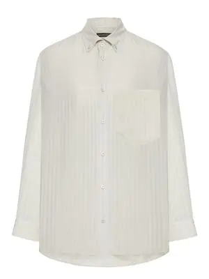 Balenciaga Striped Collared Long-sleeve Shirt - Cream