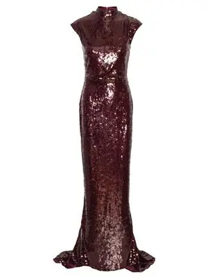 ROTATE BY BIRGER CHRISTENSEN Cap-sleeve Sequin Maxi Dress - Wine Red