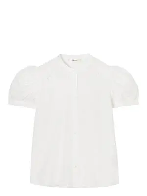 FRAME Broderie Anglaise Puff Sleeve Shirt - White