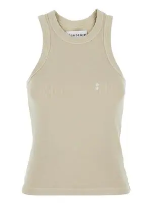 ICON DENIM LOS ANGELES Luna Ribbed Tank Top With Embroidered Star Detail - Beige