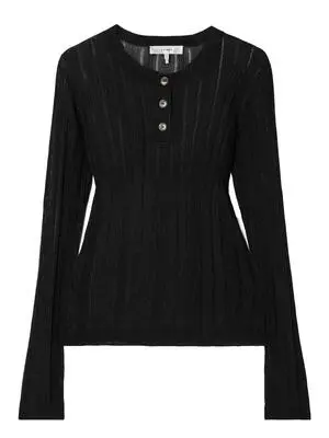 FRAME Button-front Open Knit Sweater - Black