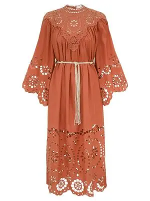 Zimmermann Embroidered Midi Dress - Cinnamon