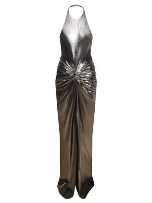 Retrofete Metallic Halterneck Gown With Draped Detail - Black