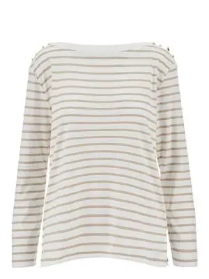 Emporio Armani Long-sleeved Striped Knit Sweater With Boat Neck - White