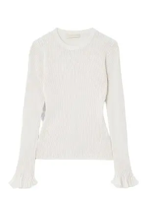 Ulla Johnson Ribbed Knit Sweater With Cuffed Sleeves - White