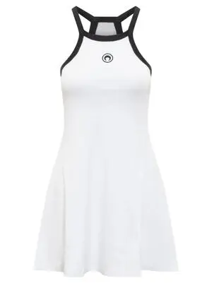 MARINE SERRE Sleeveless Mini Dress With Moon Embroidery - White