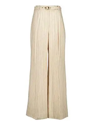 Zimmermann Pinstripe Belted Wide-leg Trousers - Nude