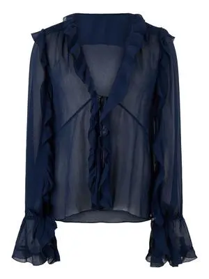 Alberta Ferretti Ruffled Sheer Blouse - Black