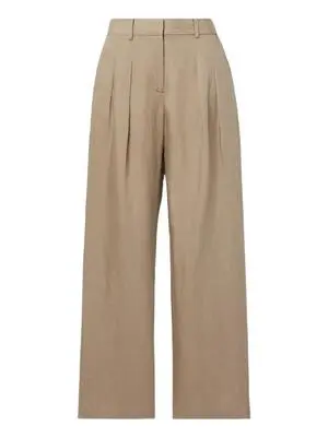 LoveShackFancy Adams Pleated Wide-leg Pants - Nude