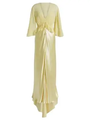 Alberta Ferretti Draped Long Satin Gown - Yellow