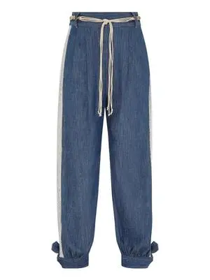 Zimmermann Lace-embellished Drawstring Trousers - Railway Blue