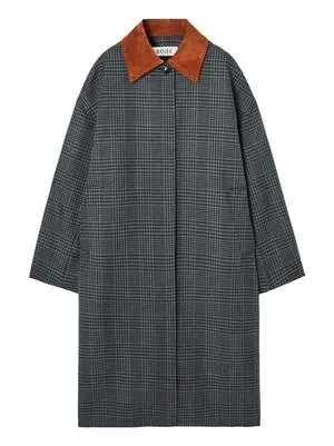 RÓHE Róhe Checked Wool Coat With Suede Collar