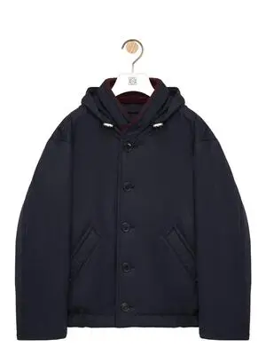 Loewe Padded Hooded Jacket With Leather Drawstring Hem - Navy Blue