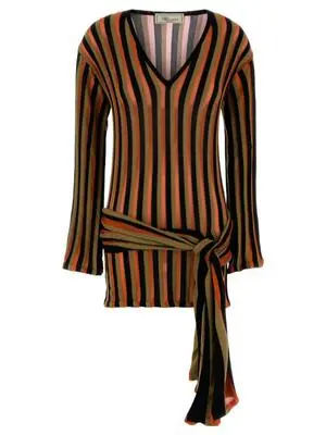 Blumarine Striped Tie-waist Knitted Mini Dress - Brown