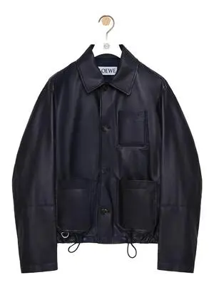 Loewe Loewe Patch Pocket Leather Jacket Navy