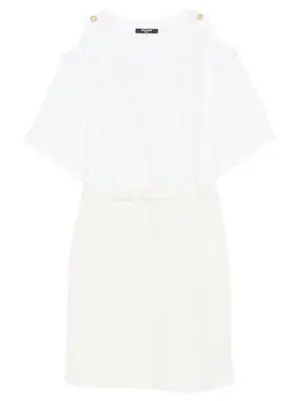 Balmain Round Neck Short Sleeve Dress - White