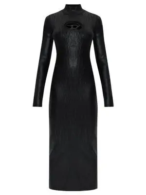 DIESEL® M-zary-b Ribbed High Neck Dress With Oval D Logo - Black