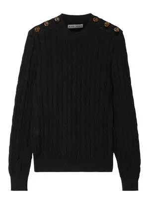 BLAZÉ MILANO Cable Knit Sweater With Shoulder Buttons - Black