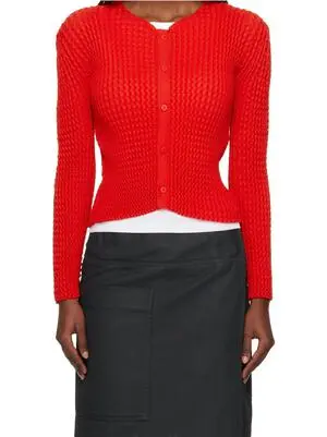 Issey Miyake Textured Knit Button-down Cardigan - Red