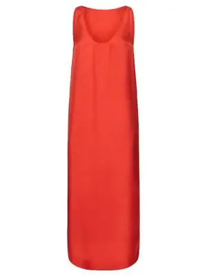 Loulou De Saison Silk Maxi Dress With Scoop Neckline - Red