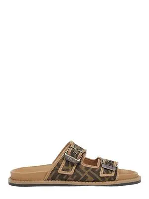 Fendi Monogrammed Strap Buckle Sandals - Brown