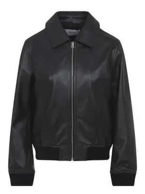 YVES SALOMON Long Sleeve Zip-up Leather Jacket - Black