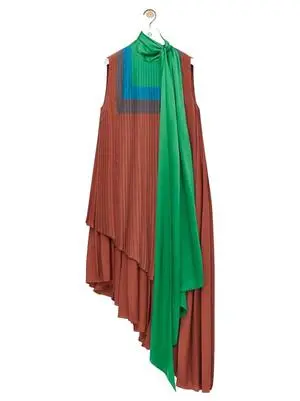 Loewe Asymmetric Midi Dress With Sunburst Pleats - Multicolor