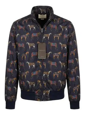 Gucci Long-sleeved Zip-up Printed Jacket - Black