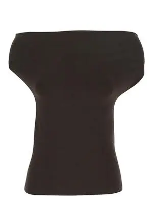 SEMICOUTURE Off-shoulder Sleeveless Knit Top - Brown