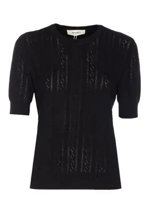 LISA YANG Nika Pointelle Short-sleeve Sweater - Black