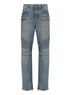 Balmain Vintage Denim Biker Jeans - Blue