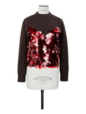 Sacai Sequin Embroidery Wool Knit Pullover - Brown/red