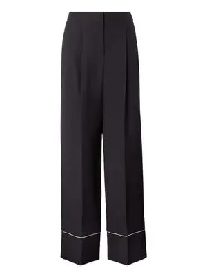 Fendi High-waist Wool Silk Trousers With Contrast Piping - Black