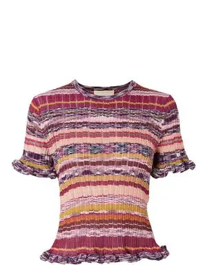 Ulla Johnson Ruffled Striped Knit Sweater - Pink