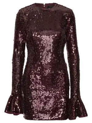 ROTATE BY BIRGER CHRISTENSEN Sequined Long-sleeved Crewneck Mini Dress - Black