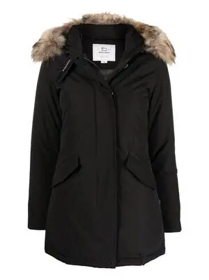Woolrich Fur-Trimmed Hooded Padded Coat Black