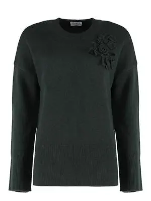 P.a.r.o.s.h Flower Embellished Crewneck Ribbed Jumper - Black