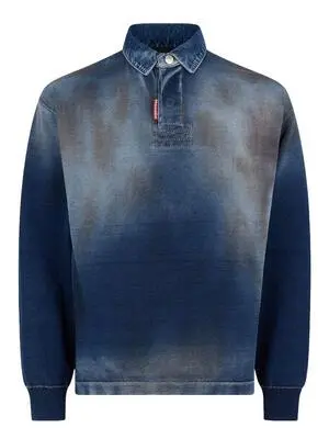 Dsquared2 Washed Long-sleeve Polo Shirt - Blue