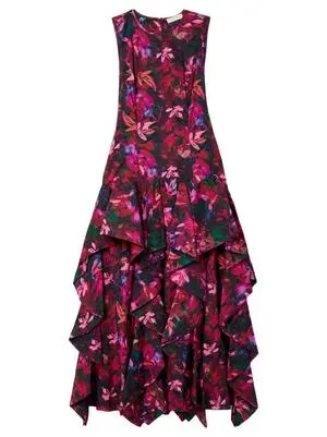 Ulla Johnson Floral Pleated Ruffled Maxi Dress - Red
