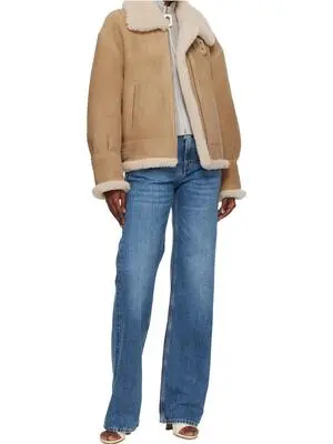 Nour Hammour Shearling Aviator Jacket - Biscuit