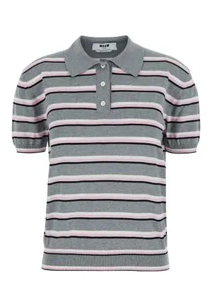 MSGM Striped Knit Polo Top - Gray