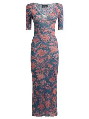ETRO Etro V-Neck Floral Motif Midi Dress