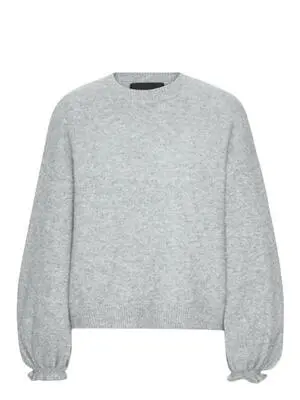 ROTATE BY BIRGER CHRISTENSEN Ribbed Wide-sleeved Sweater With Ruffle Trim - Gray