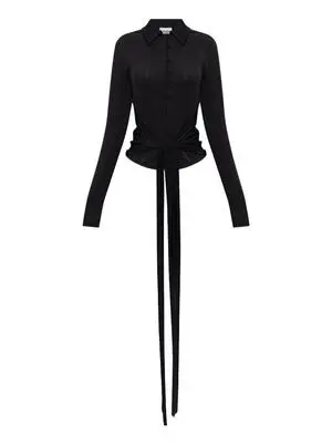 GANNI Draped Shirt With Lapel Collar - Black