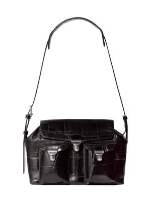 LEMAIRE Lemaire Medium Gear Croco-Embossed Flap Messenger Bag Espresso