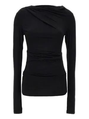 ENTIRE STUDIOS Draped Long Sleeve Knit Top - Black