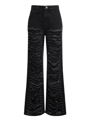 DION LEE Distressed Wide Leg Trousers - Black