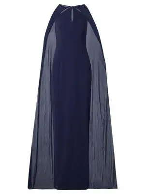 Roland Mouret Cape-effect Silk Chiffon-trimmed Crepe Gown - Navy