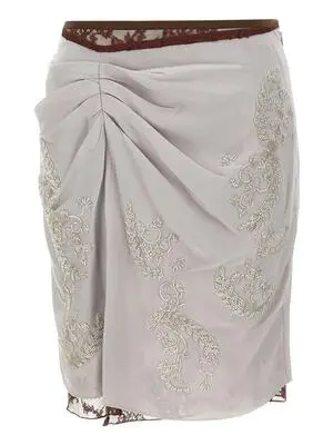 JACQUES WEI Embroidered Midi Skirt - Gray